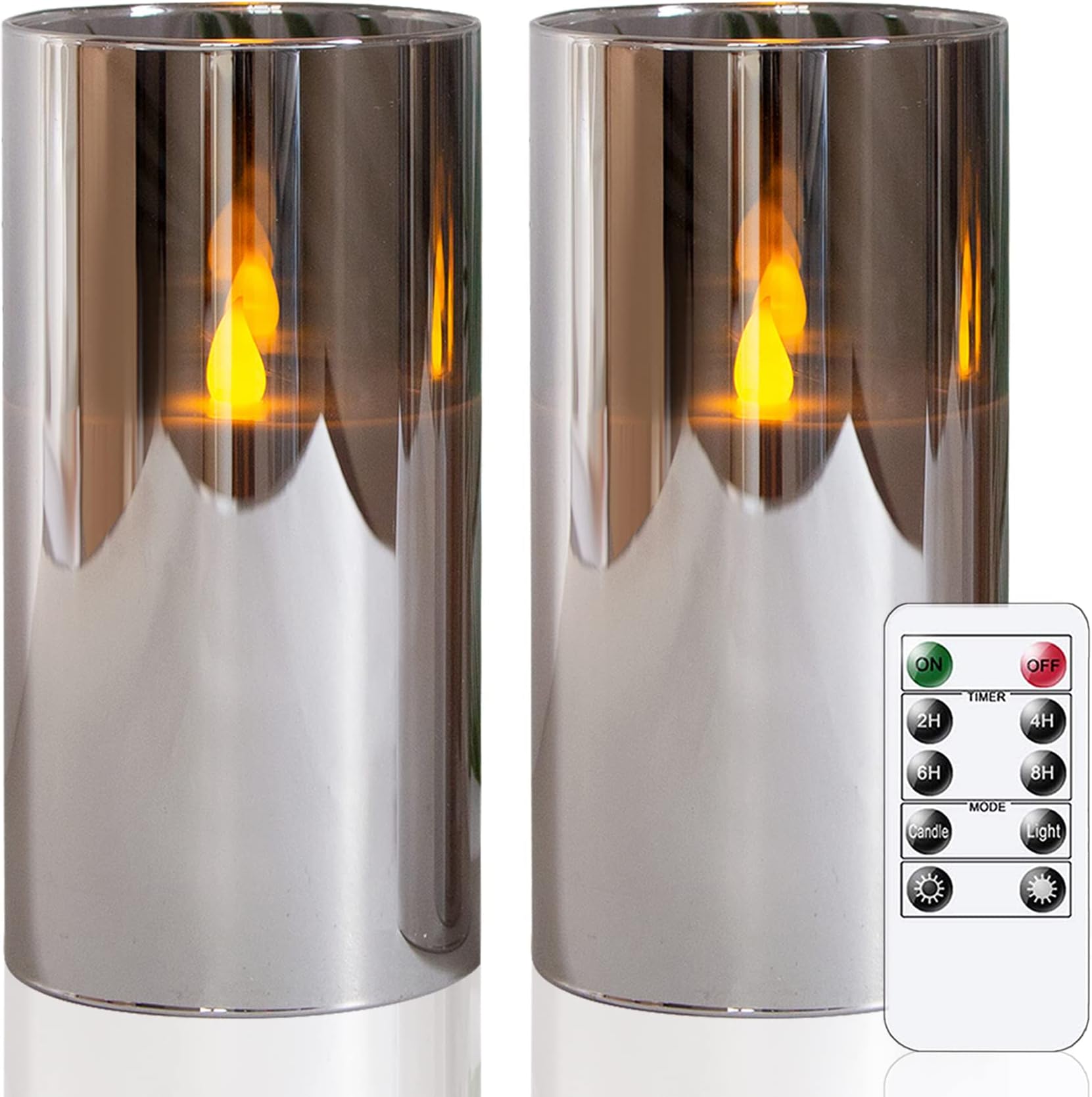 Amazon.com: Vtobay Silver Grey Glass 4x8 Inches LED Flameless Candles ...