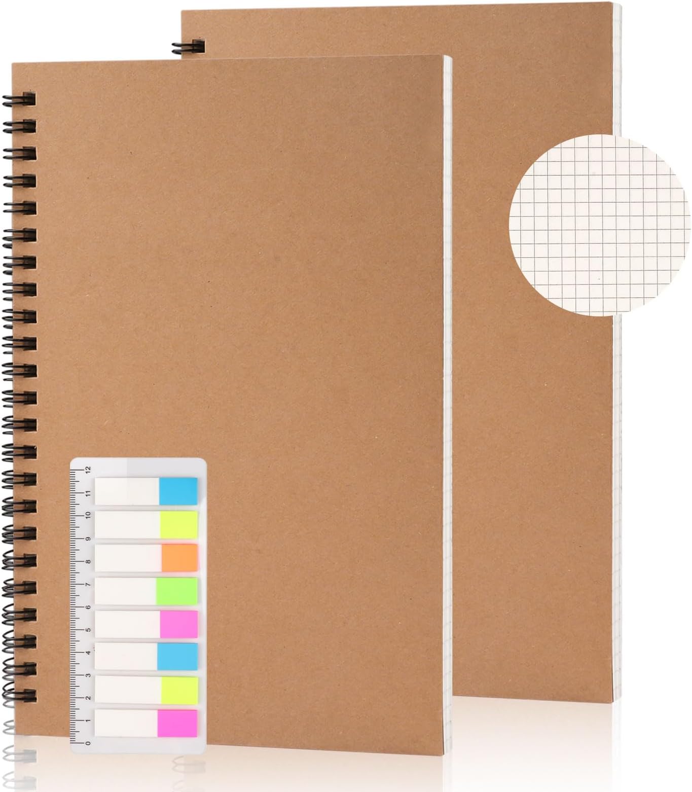 Tikplus A5 Squared Paper Notebook, 2 Pack, 120 Pages/ 60 Sheets, Kraft ...