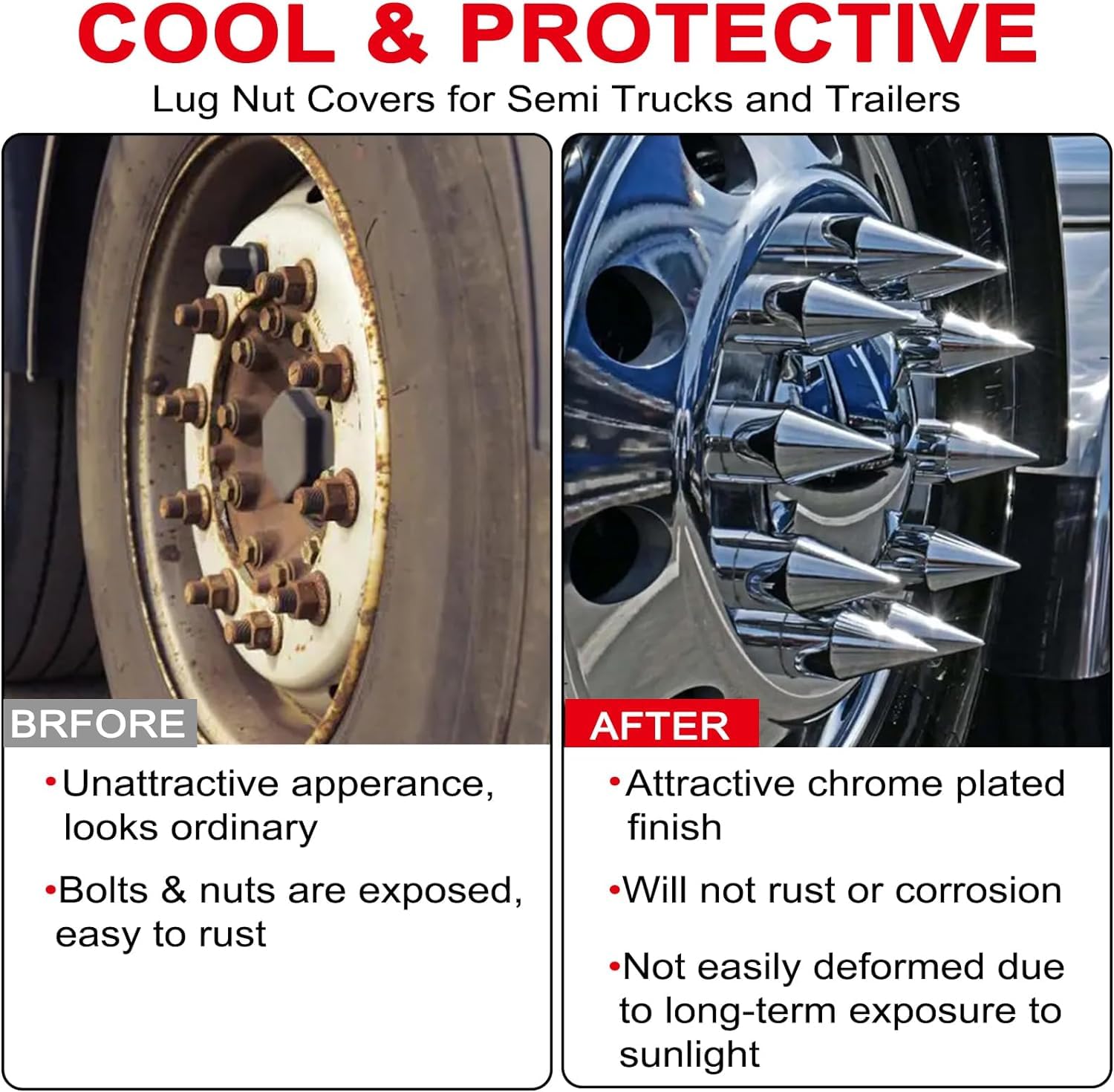 Snapklik.com : TECTRUC 33mm X 4 1/4"" Lug Covers Push-on Chrome ABS ...