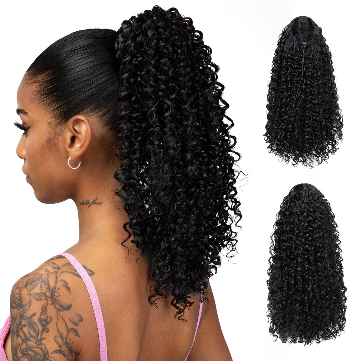 Amazon.com : YUMOREAL Black Kinky Curly Drawstring Ponytail Extension ...