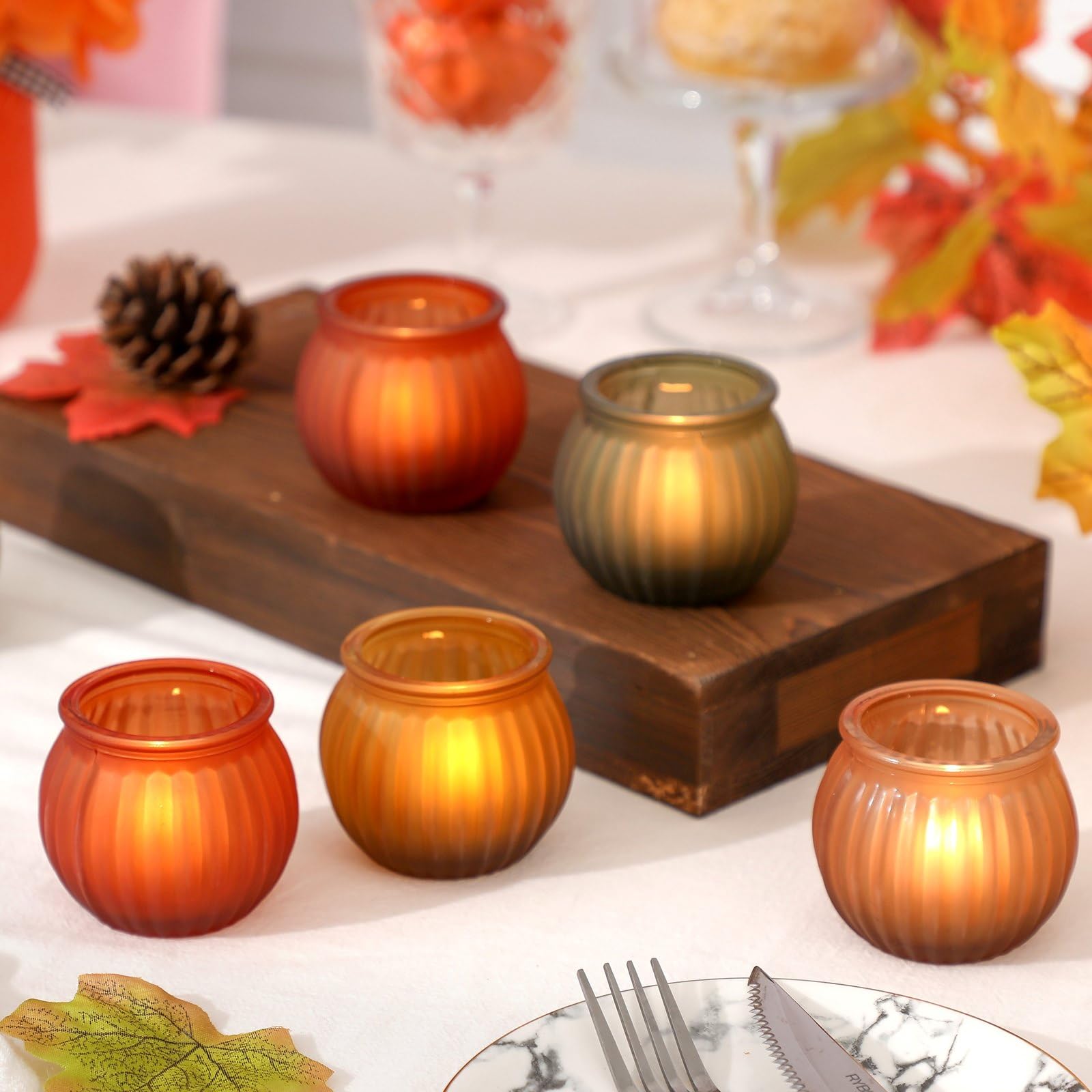 Amazon.com: 12Pcs Pumpkin Votive Candle Holders Set, Thanksgiving Fall ...