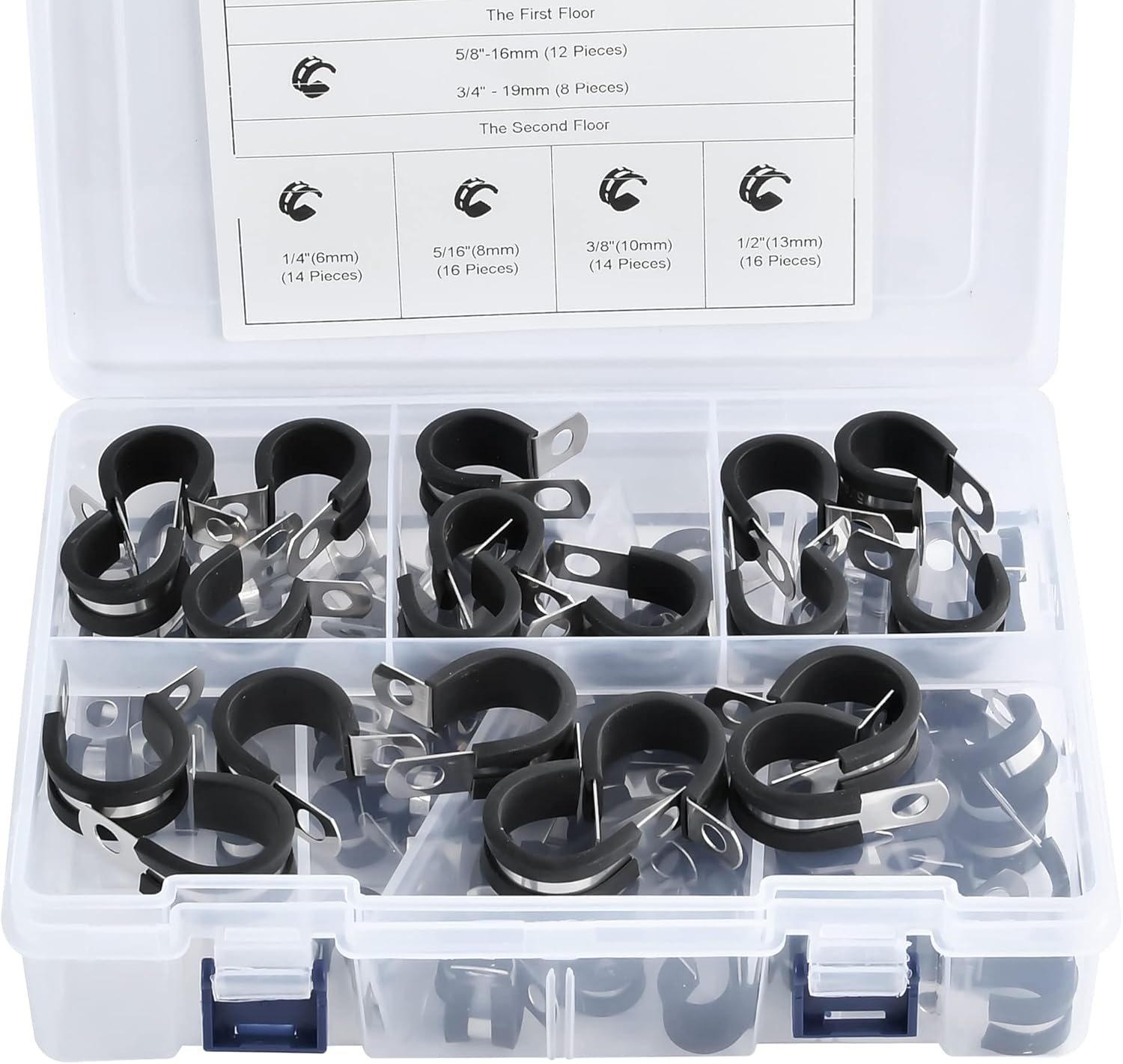 Elesunory 80pcs Cable Clamps Assortment Kit, Rubber Coated Clamps, 304 ...