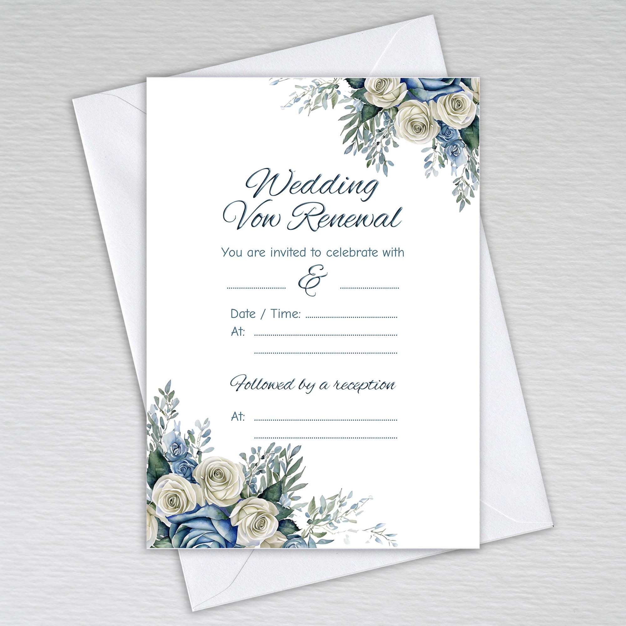 Pack of Wedding Vow Renewal Invitations with Envelopes: Dusty Blue ...