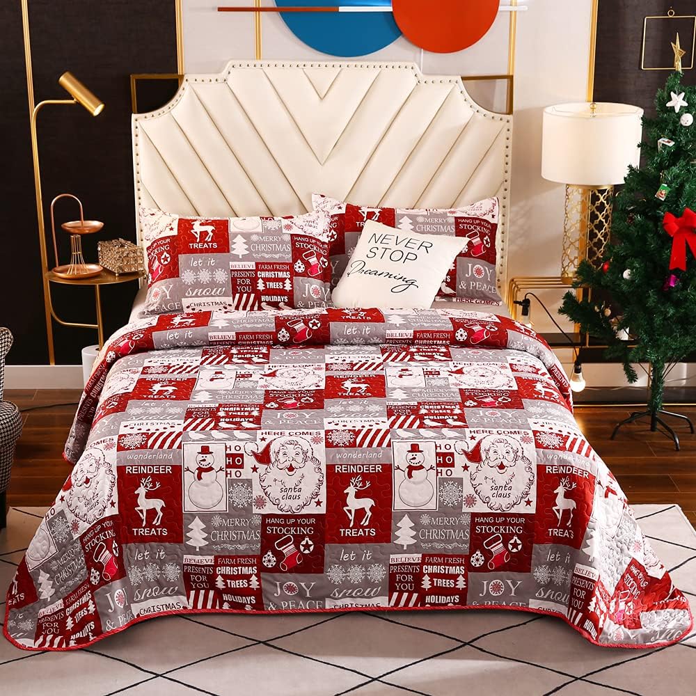 Amazon.com: Christmas Holiday Full/Queen Lightweight Patchwork Quilt ...