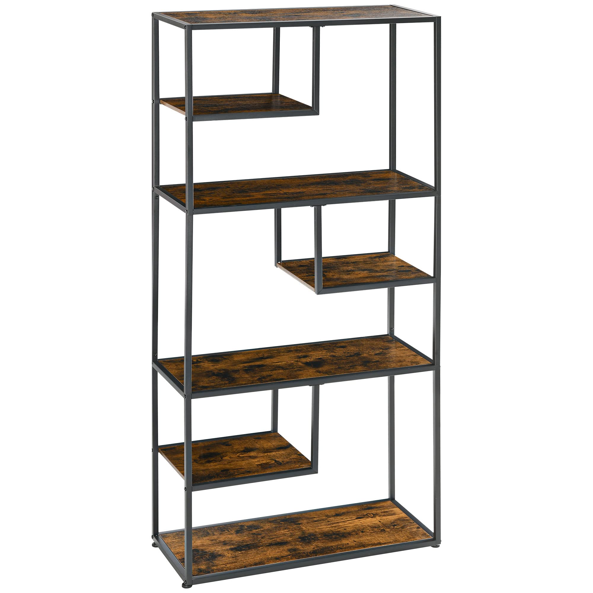 HOMCOM 6 Tier Bookcase, Industrial Display Shelf, Standing Storage ...