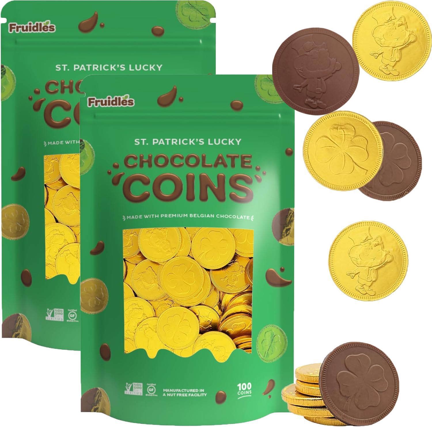 Amazon.com : Fruidles St. Patrick's Day Chocolate Coins Lucky Gold ...