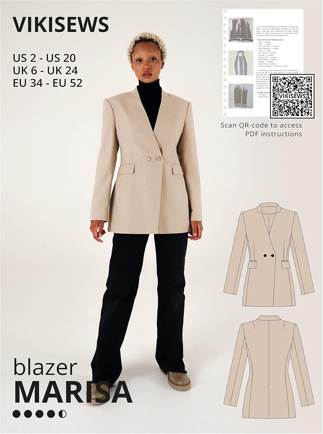 Vikisews Sewing Patterns for Women - Marisa Blazer Sewing Pattern for ...
