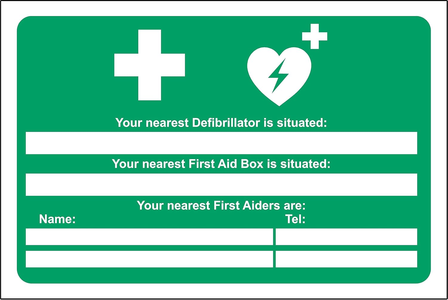 Your nearest Defibrillator is situated - Your nearest first aid box is ...