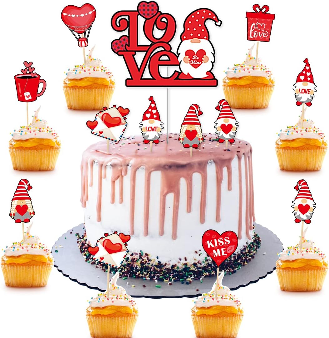 Amazon.com: 25 Pieces Wedding Red Cupcake Toppers Picks, Red Heart Love ...