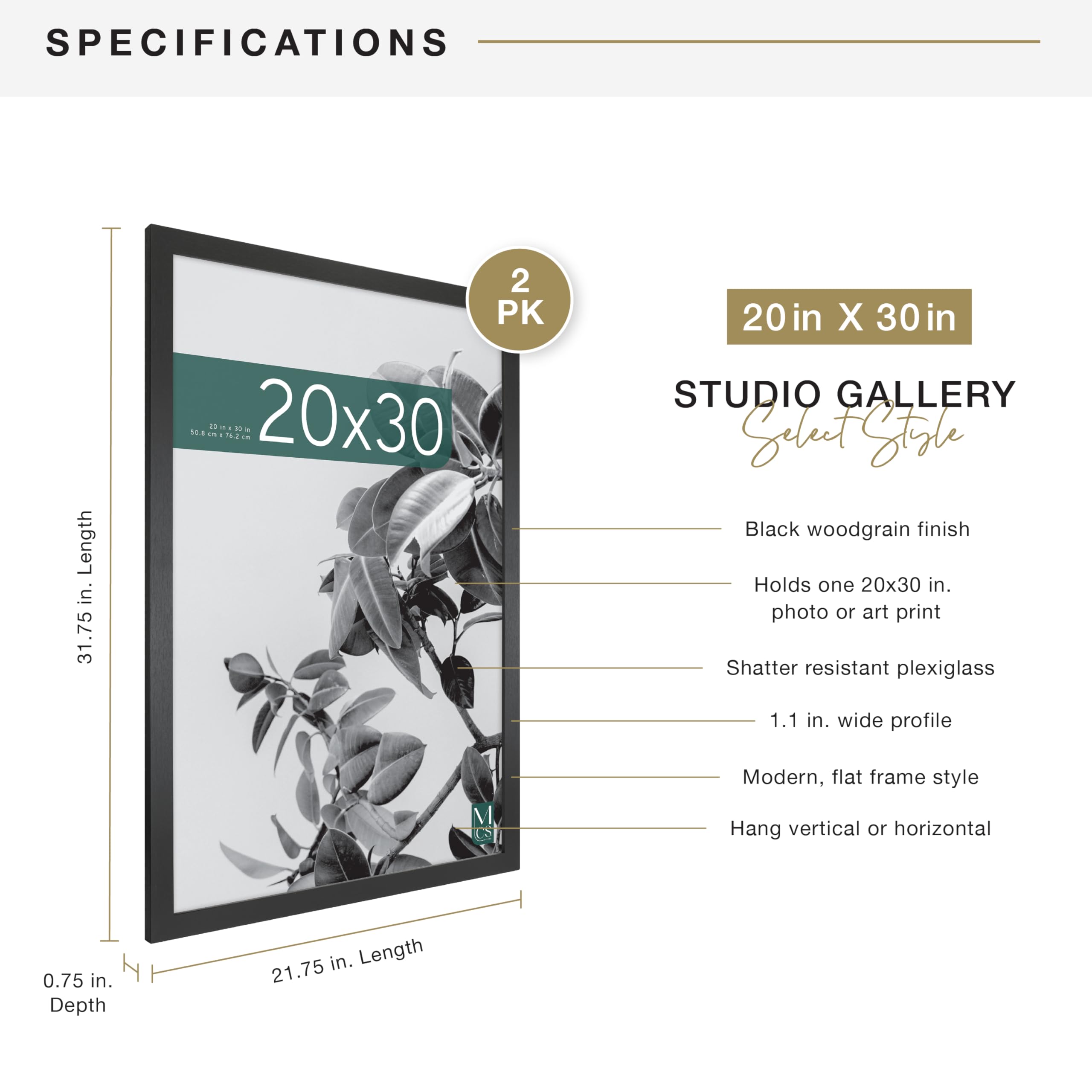 Snapklik.com : MCS Studio Gallery 20x30 Poster Frame Black Woodgrain ...