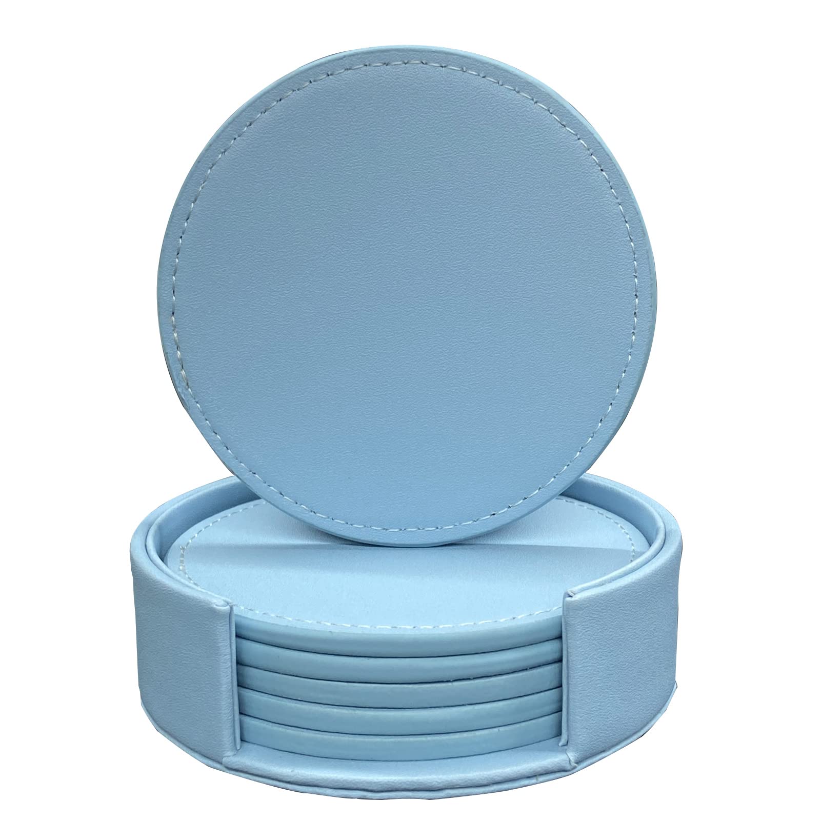 Amazon.com: KEMMPER Coasters Set of 6 Soft Leather Drink Coaster Round ...