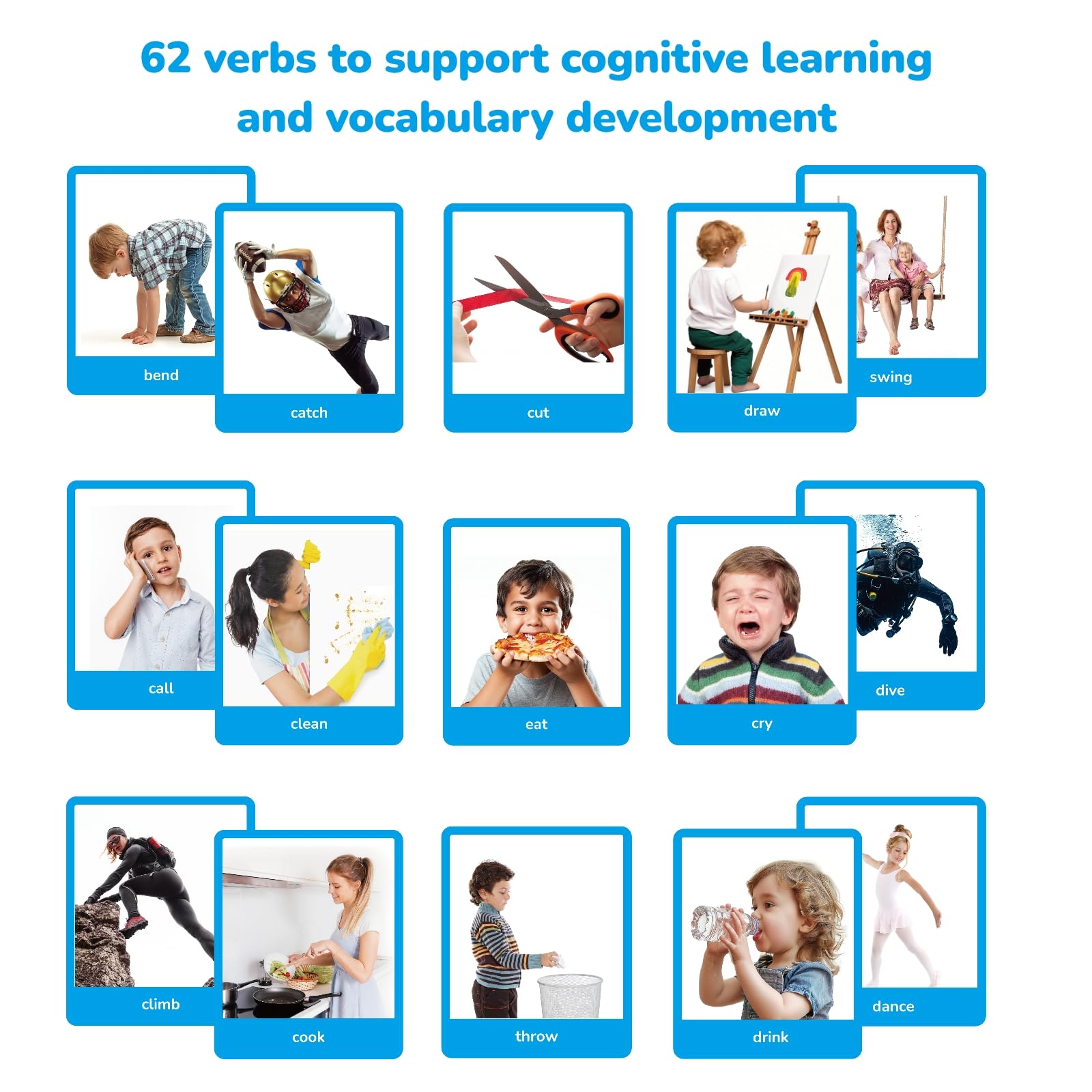 Snapklik.com : Vocabulary Builder Flash Cards, 62 Action Verbs Flash ...