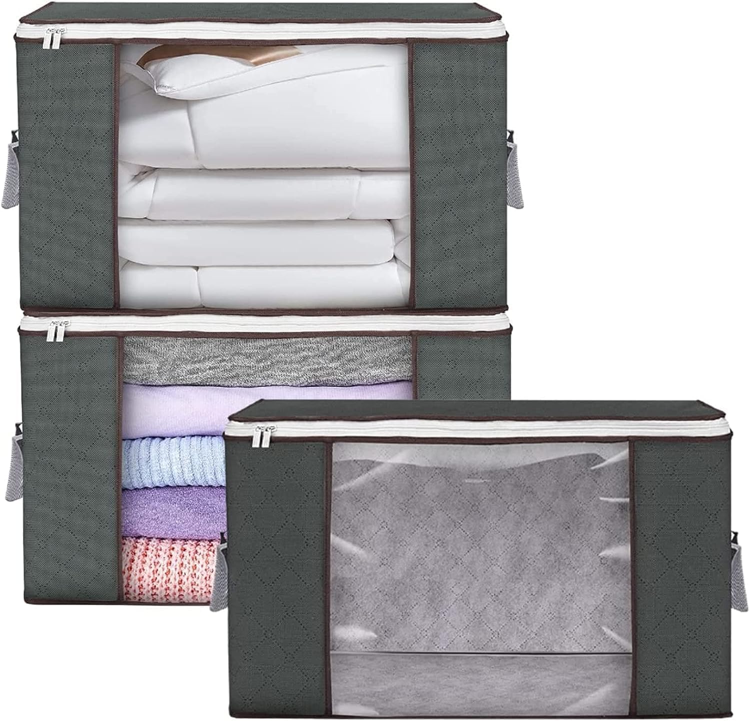 SKY-TOUCH 3-Pack Large Clothes Storage Bags - Foldable, Durable Space ...