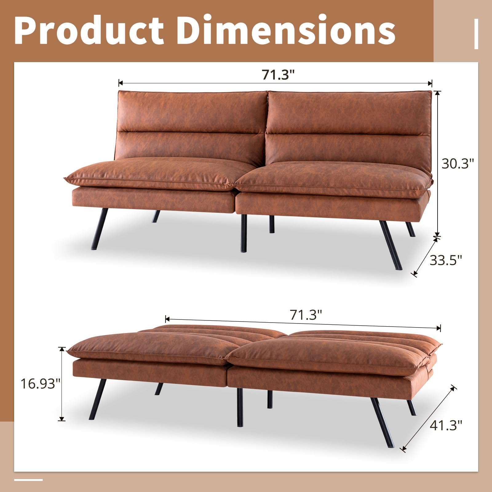 Snapklik.com : Futon Sofa Bed, Modern Convertible Armless Sleeper Couch ...