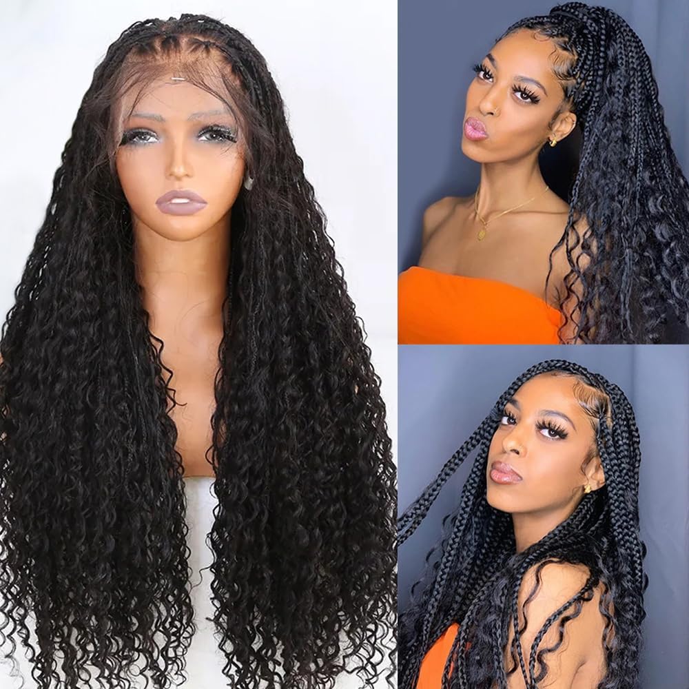Amazon.com : JZhair Boho Box Braids Wig HD Full Lace Braided Wig Virgin ...