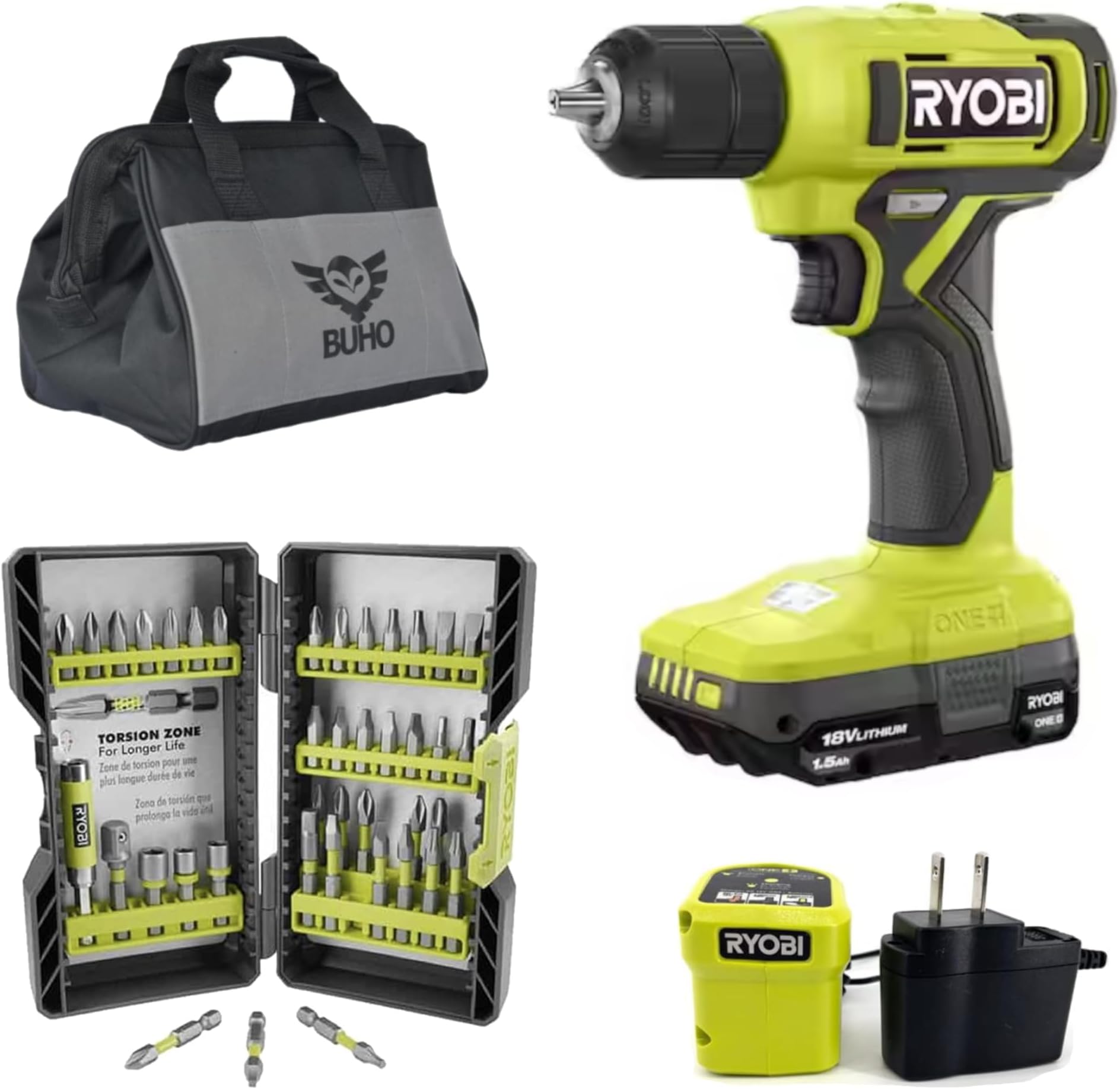 Amazon.com: Cordless Drill Set Bundle with Ryobi 18V ONE+ Drill Driver ...