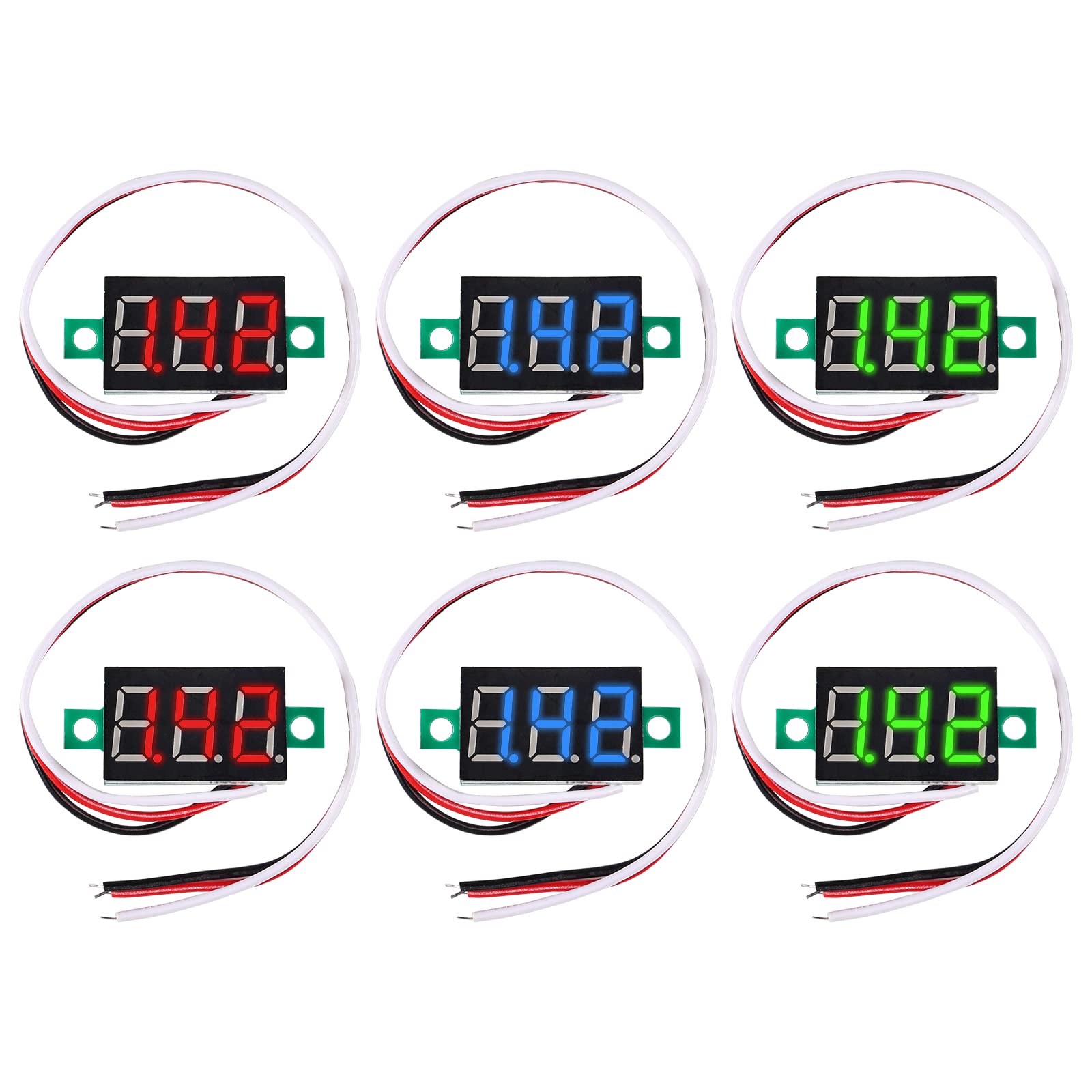 Diitao 6pcs Voltage Tester 0.36" 3 Wire DC 0-30V 3-Digit Voltmeter ...