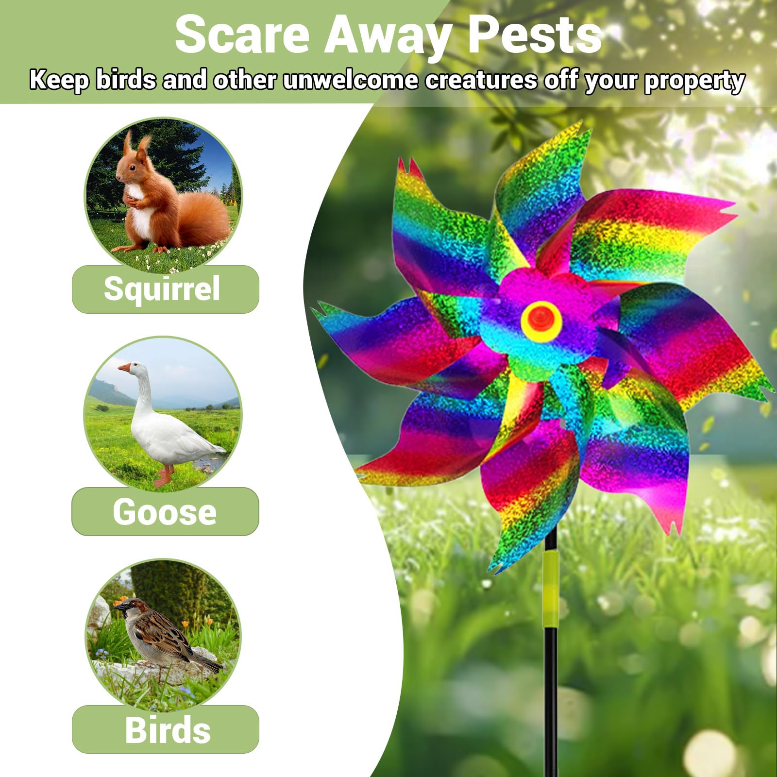 Wind Spinners Outdoor 10-Pack Reflective Bird Deterrent Pinwheels ...