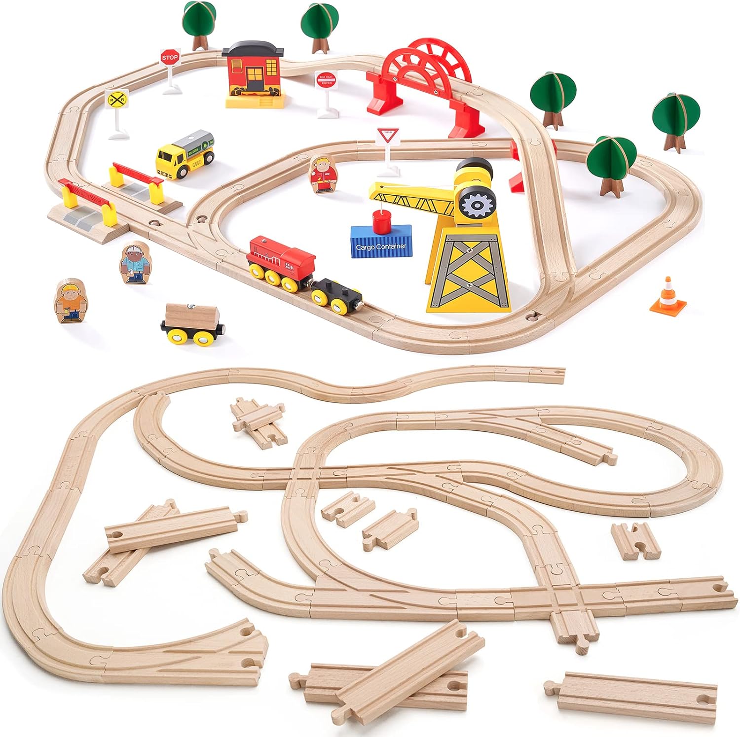 Amazon.com: 55Pcs Crane Train Set Bundle with 52 Pcs Train Track ...