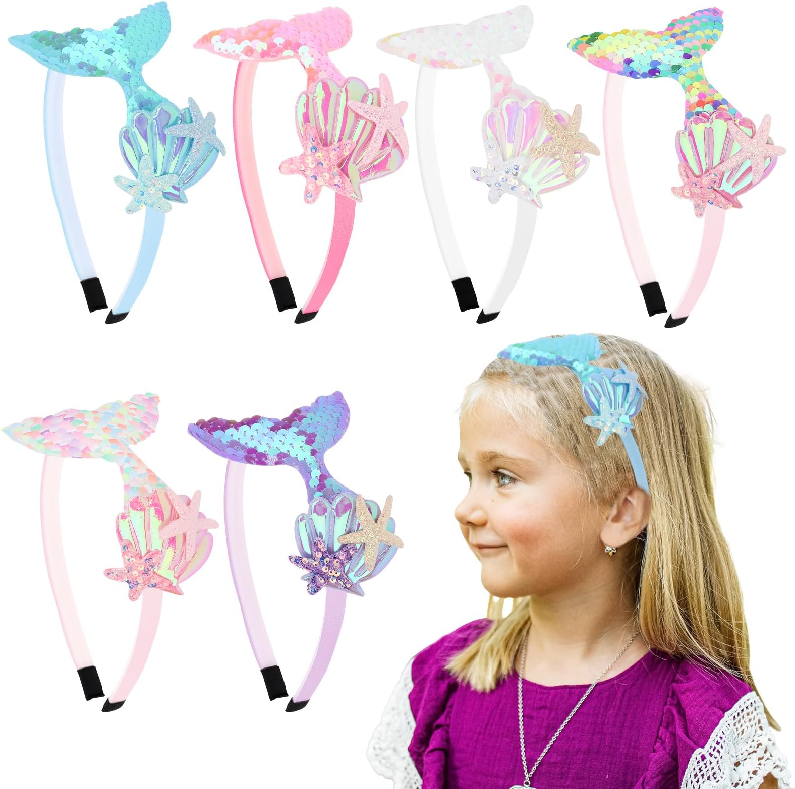 Amazon.com : YARIEW 6 Pcs Mermaid Tail Headbands with Glitter Sequins ...