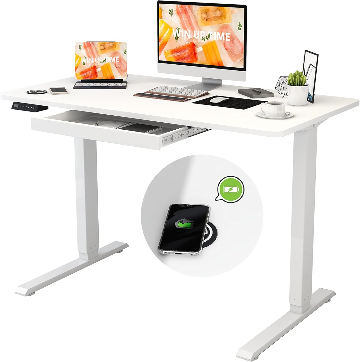 Amazon.com: Win Up Time Electric Standing Desk with Drawers, Computer ...