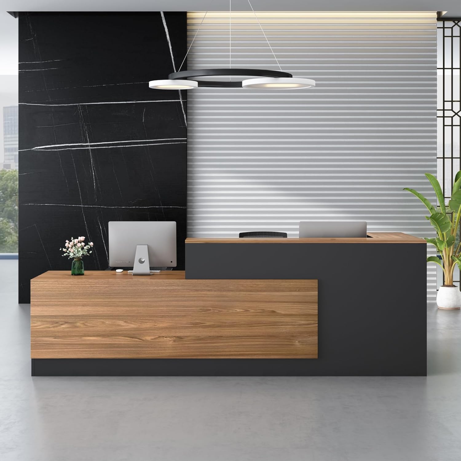 Amazon.com: Modern Wooden L-Shaped Reception Desk with Counter ...
