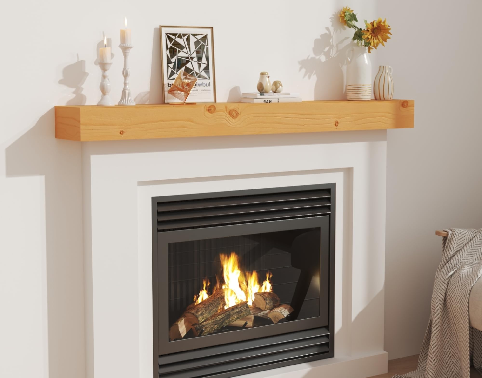 Amazon.com: CRAFTEASE Fireplace Mantel 48 Inch Solid Wood Mantels for ...
