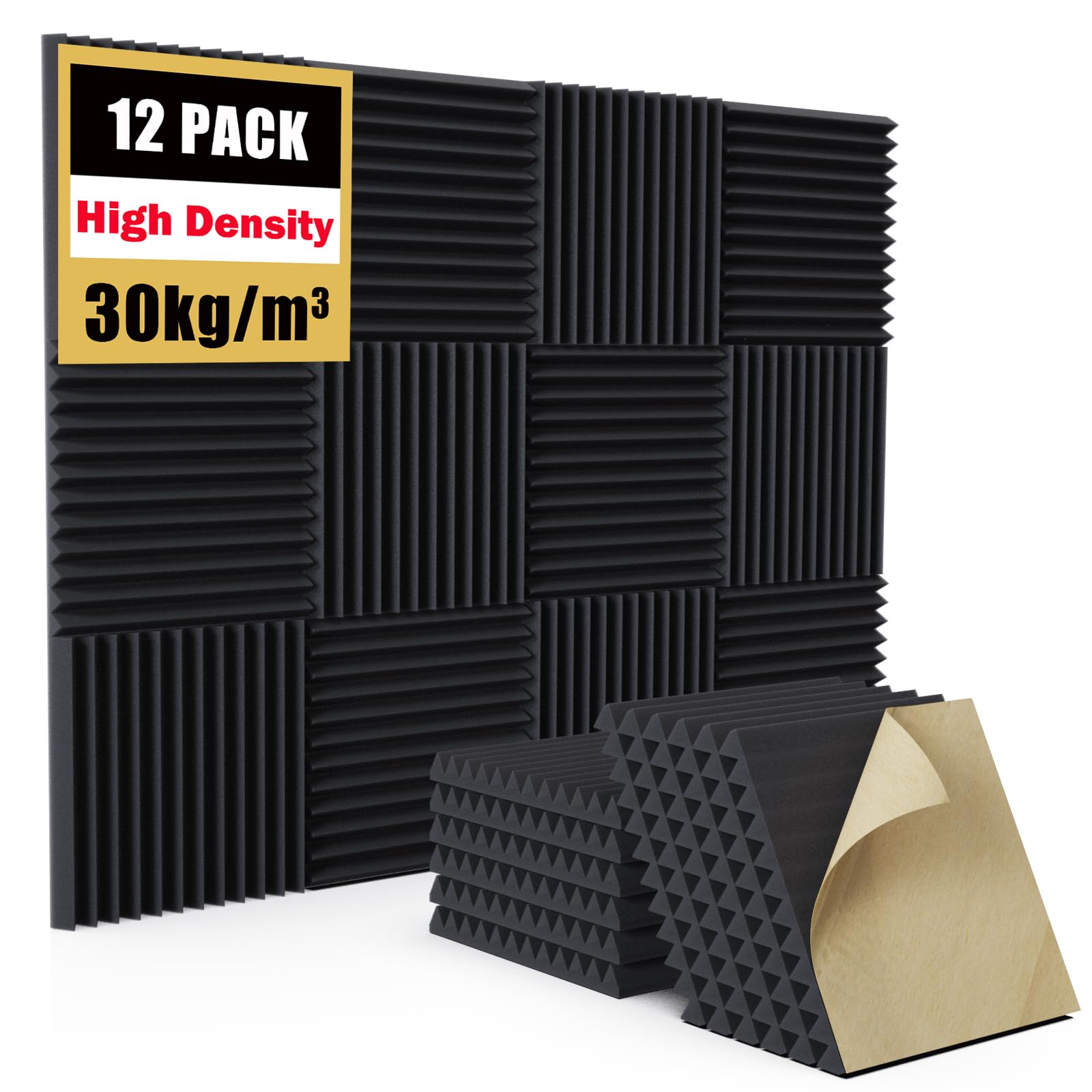 Jancane 12 pack Self-Adhesive Acoustic Foam Panels, 1" X 12" X 12 ...