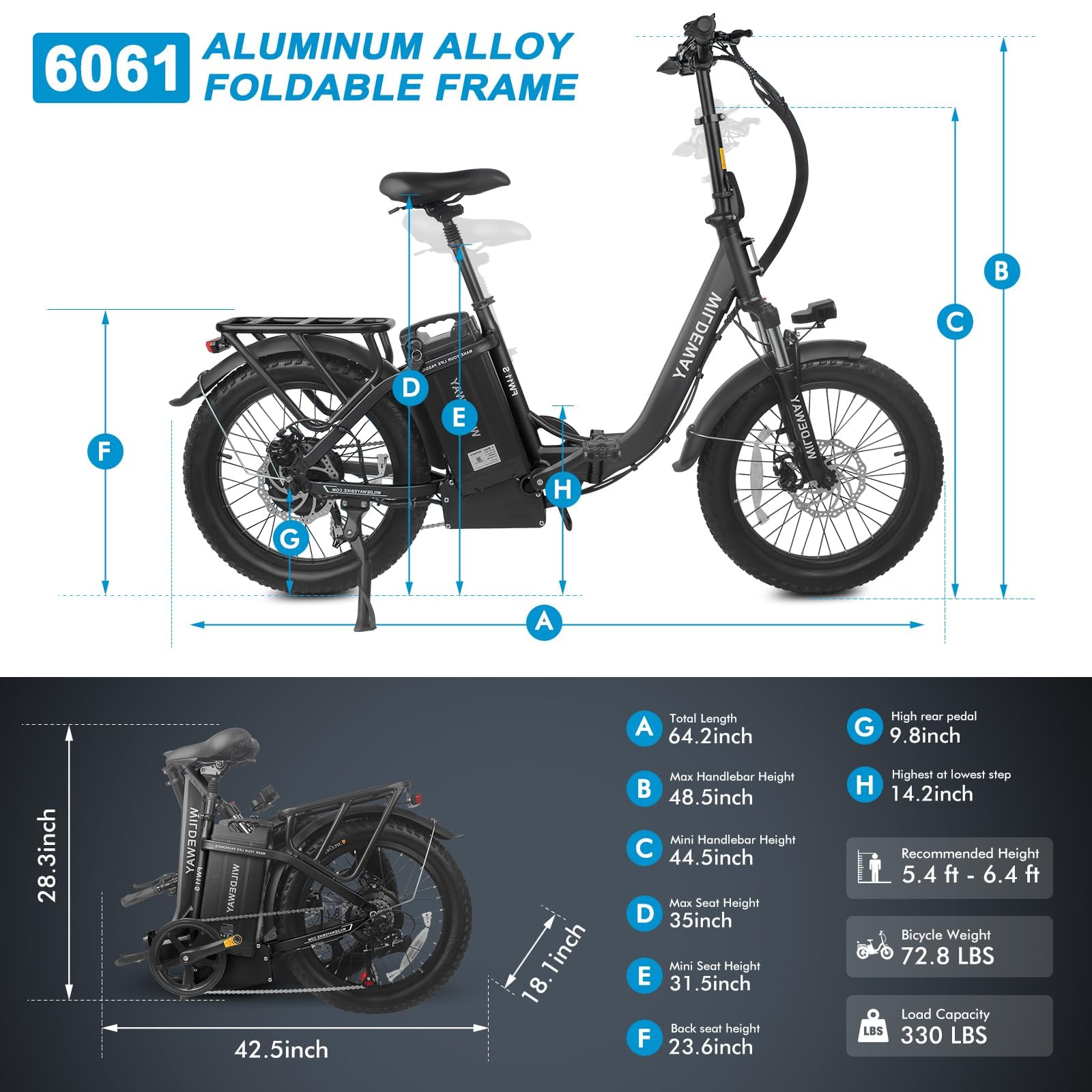 Wildeway Electric Bike 48V 32AH High-Capacity Removable Battery ...