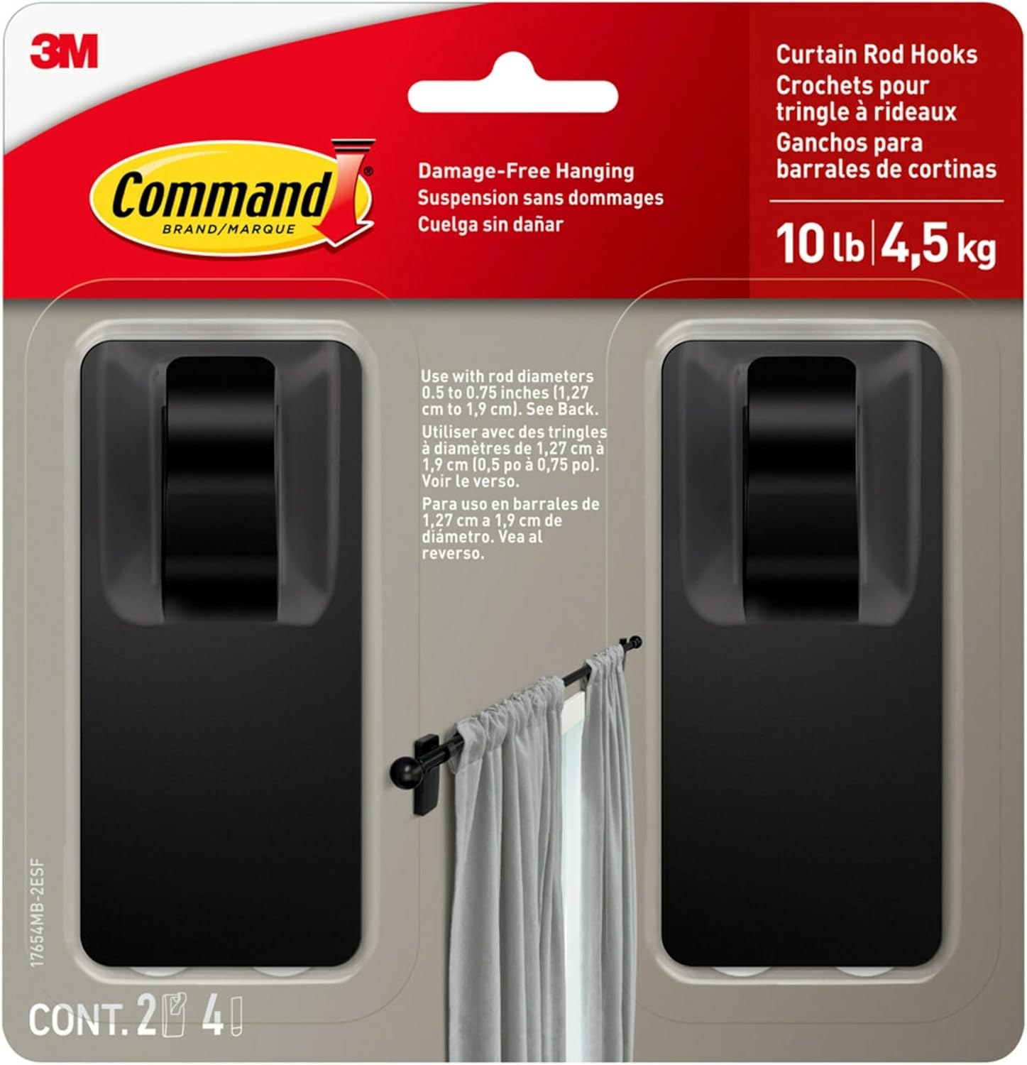 Amazon.com: Command Matte Black Curtain Rod Hooks with Command Strips ...
