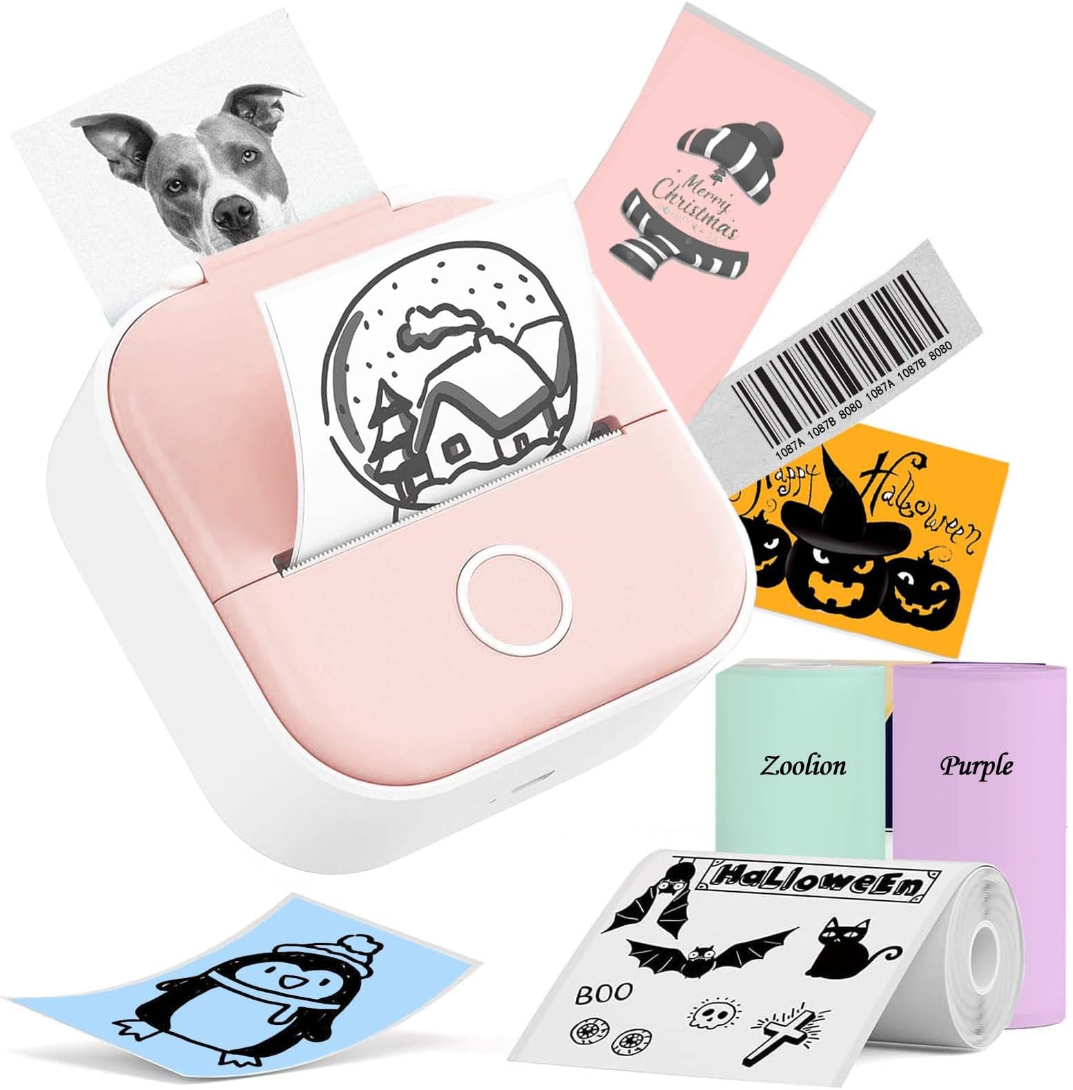 Mini Sticker Printer T02 - Inkless Thermal Printer with 1 Roll of 2 ...