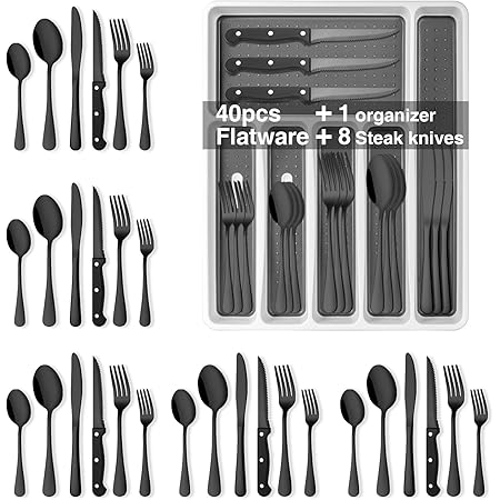 Amazon.com: Black Silverware Set, Umite Chef 49-Piece Flatware Set with ...