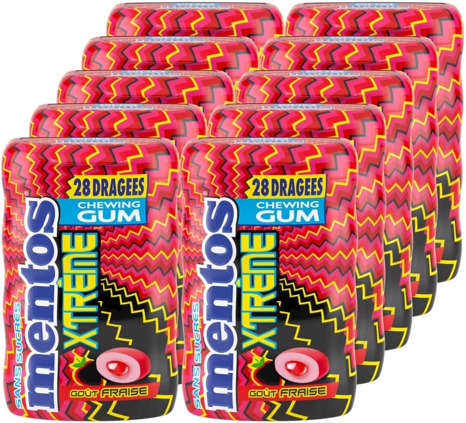 MENTOS GUM Xtrême Carton de 10 bottles de 28 chewing-gums acides - goût ...