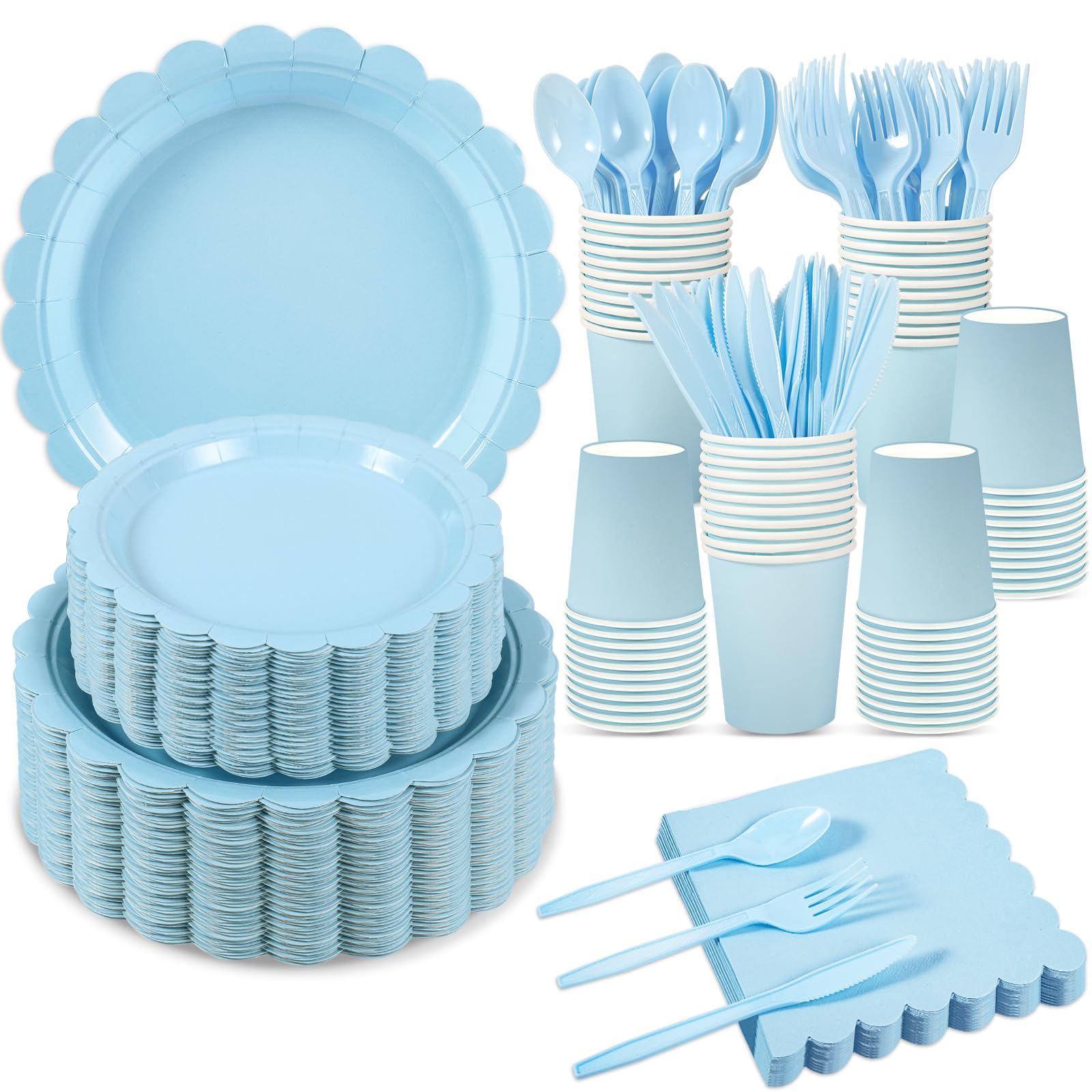 Amazon.com: Xiangqu 350 Pcs Light Blue Paper Plates and Napkins, 25 ...