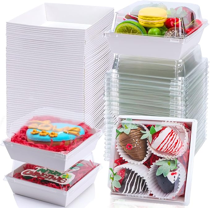 RomanticBaking 100 Pack 4x4x2.5 Inches Charcuterie Boxes with Clear ...