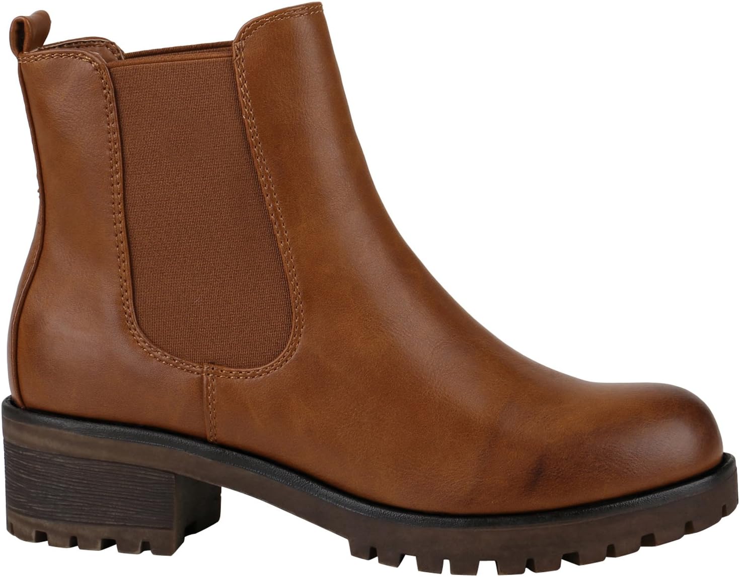 Damen Chelsea Boots Blockabsatz Plateau Stiefeletten Leder-Optik Schuhe ...