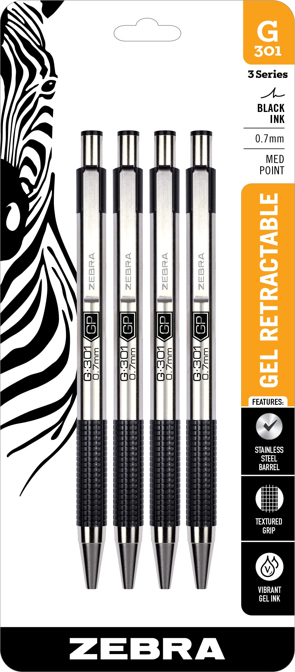 Snapklik.com : Zebra Pen G-301 Retractable Gel Ink Pen, Stainless Steel ...
