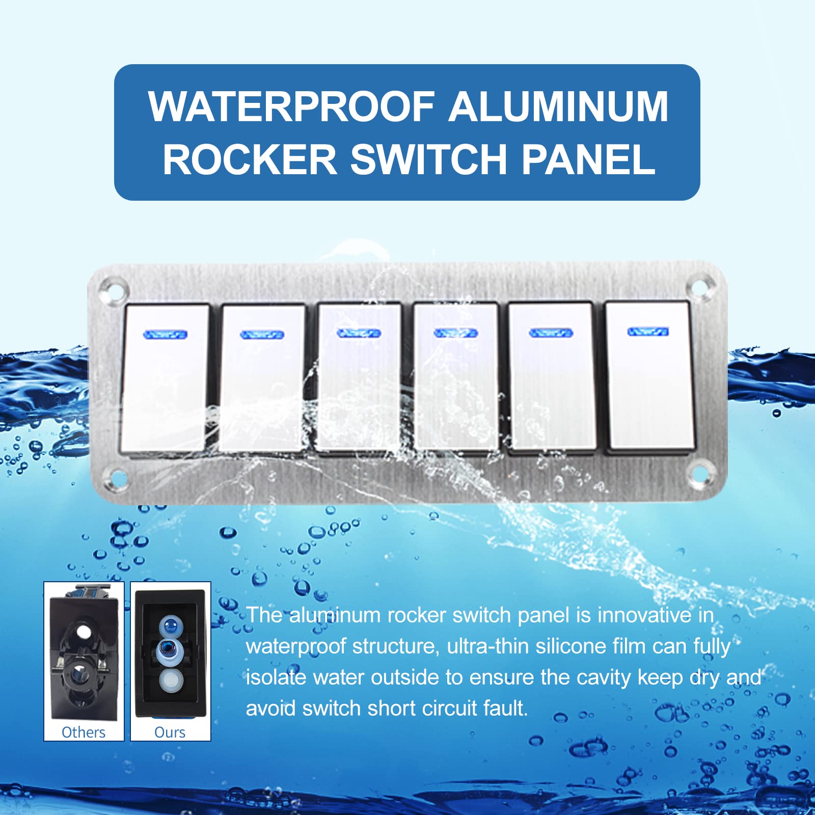 Snapklik.com : Xhtechnology 6 Gang Aluminum Rocker Switch Panel - 12V ...