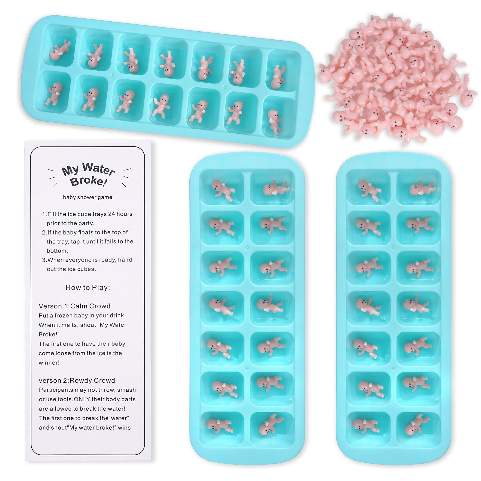 Amazon.com: My Water Broke Baby Shower Game with 80 Mini Plastic Babies ...