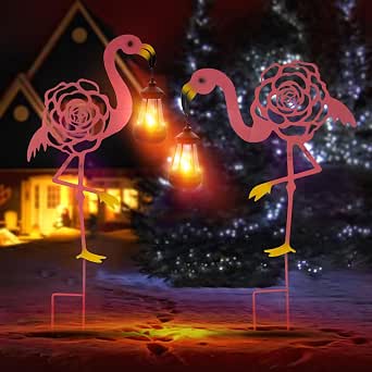 Pink Flamingo Lantern - Solar-Powered Metal Craftsmanship for Garden ...