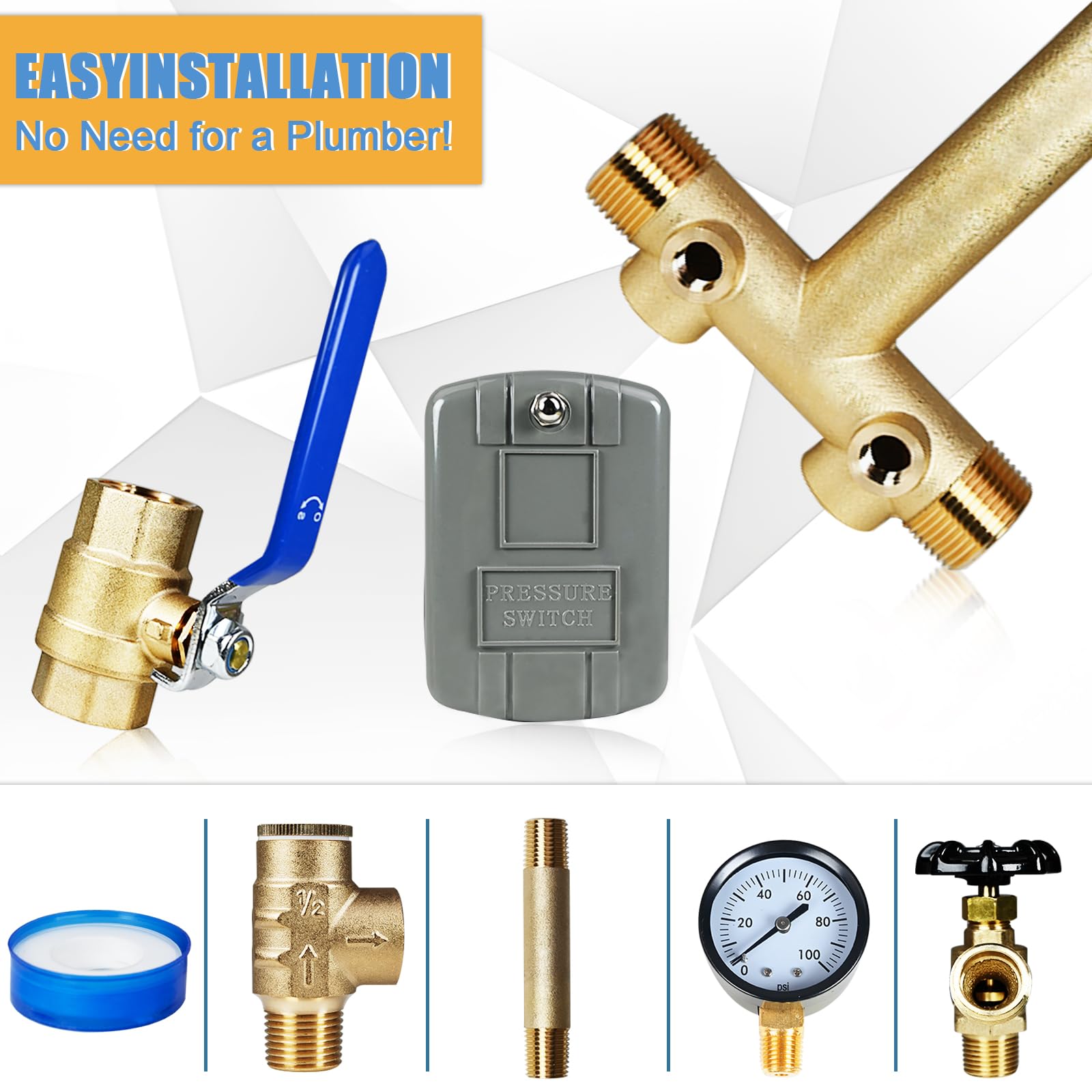 Well Pressure Switch MEANLIN MEASURE Brass Well With 40-60Psi Pressure ...