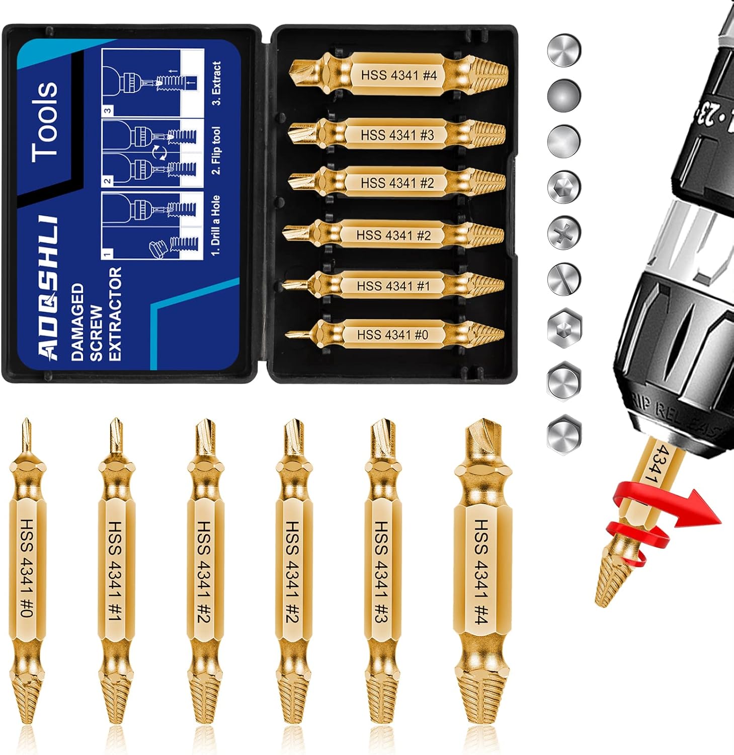 Damaged Screw Extractor Set, 6 PCS Stripped Screw Extractor Kit for ...