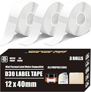 D30 Label Tape, Waterproof Thermal 12x40mm for Phomemo Labels Print ...