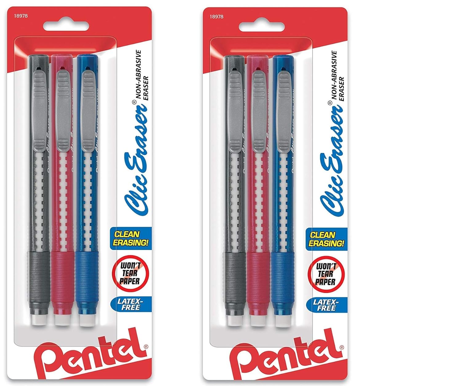 Pentel Clic Retractable Eraser with Grip, 3 count - Pack of 6 : Amazon ...