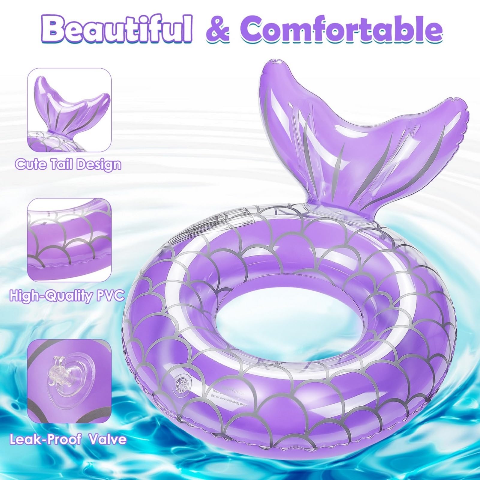 Snapklik.com : Pool Floats Kids, Inflatable Swimming Ring Mermaid Tail ...