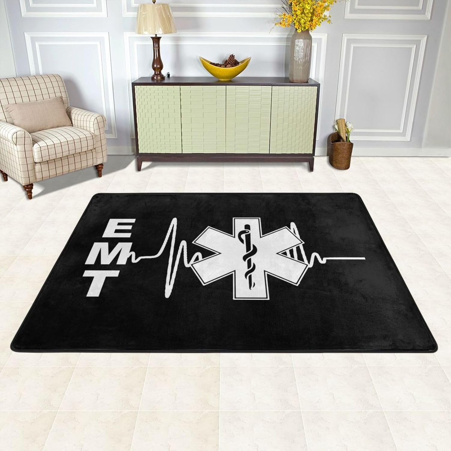 Amazon.com: ZYASFEY EMT Heartbeat Symbol Area Rug for Living Room ...