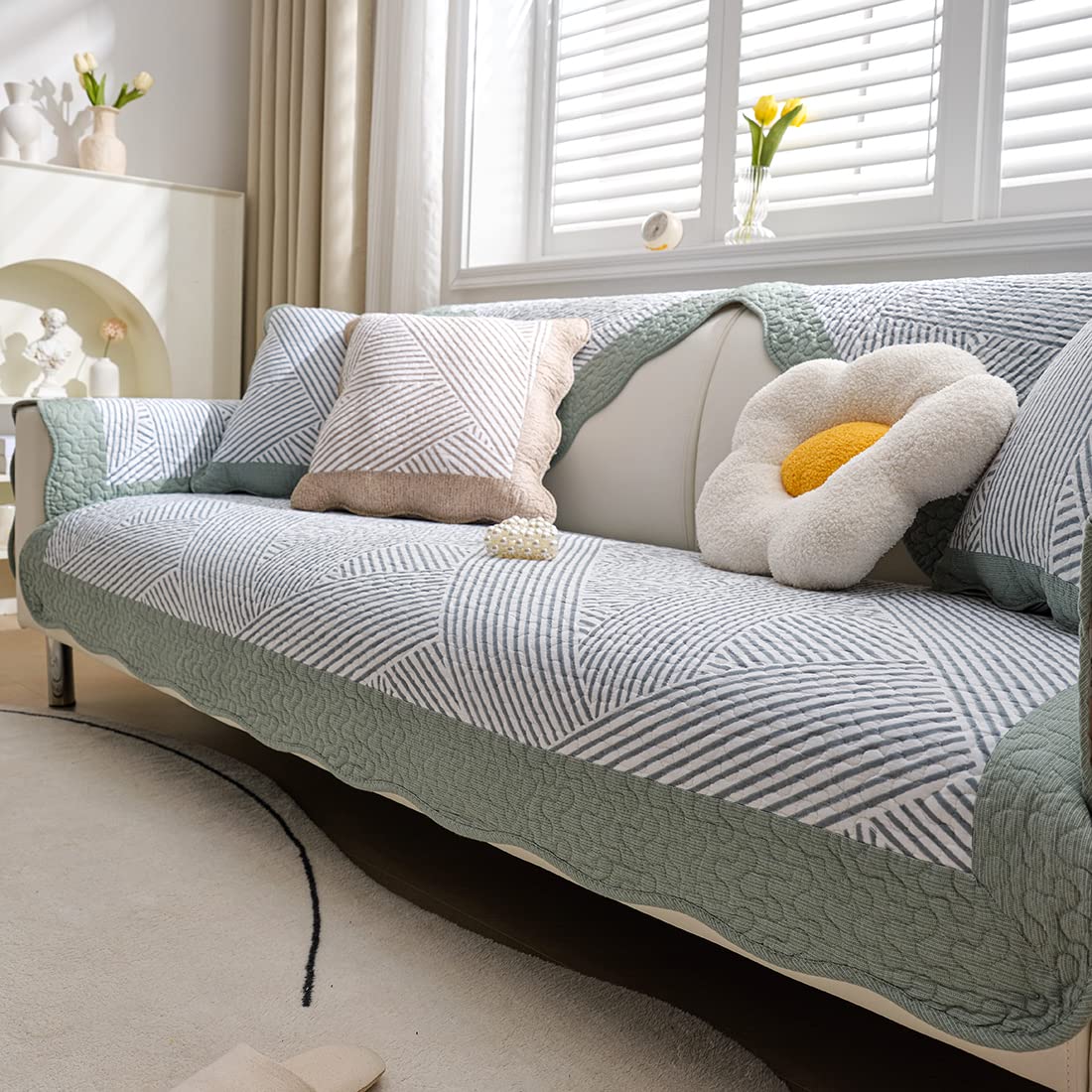 Amazon.com: vctops Farmhouse Stripe Cotton Sofa Couch Cover Patchwork ...