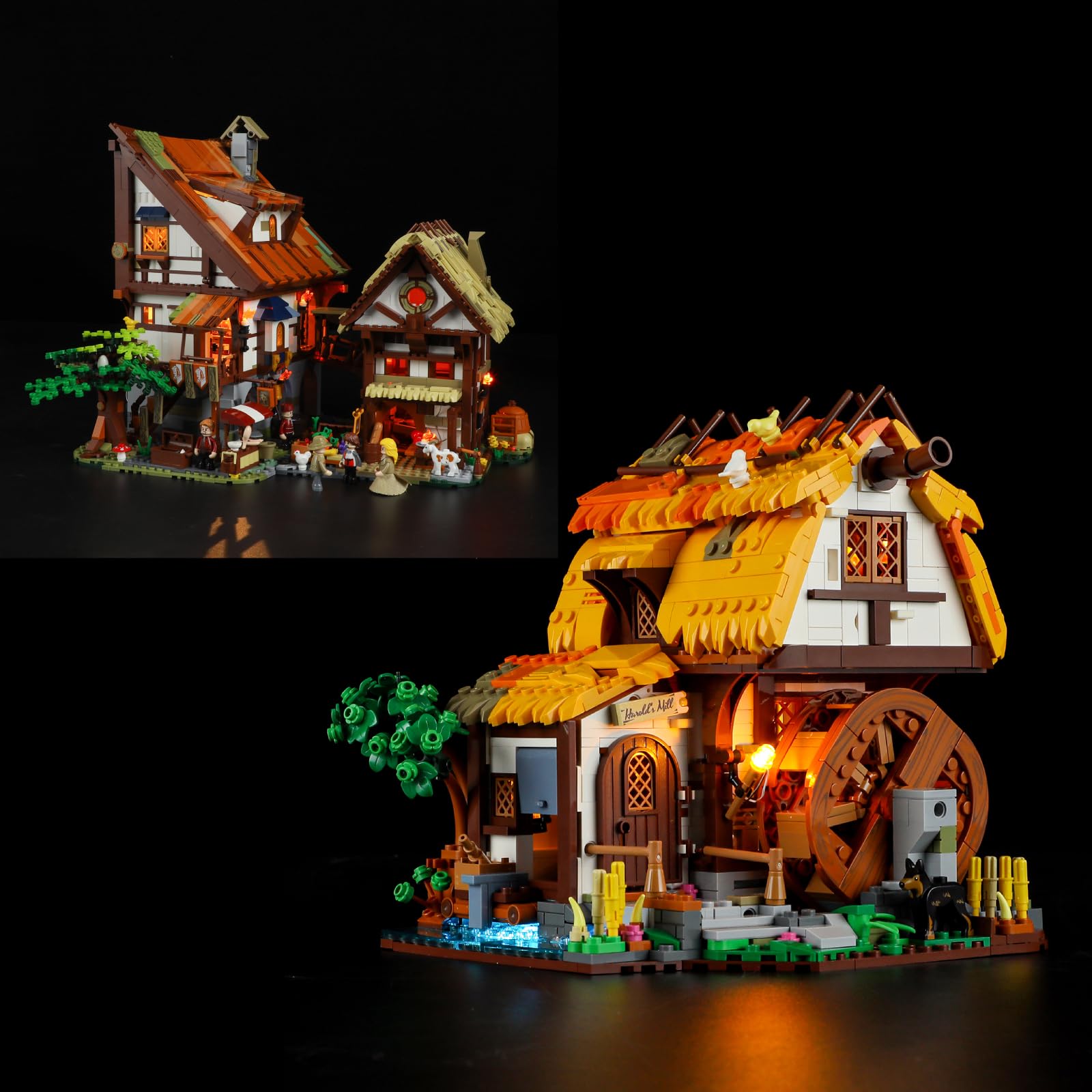Amazon.com: FUNWHOLE Medieval Water Mill Lighting Building Bricks Set ...