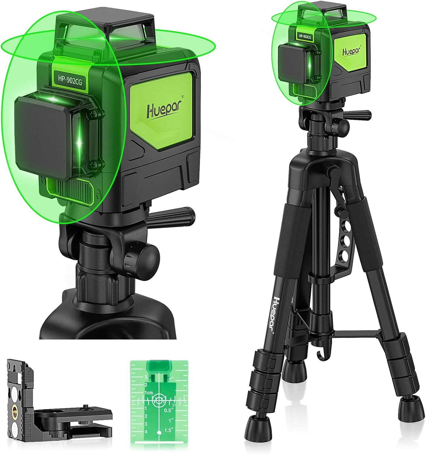 Huepar 902CG Laser Level with TPD14 56" Adjustable Tripod, 360 Self ...