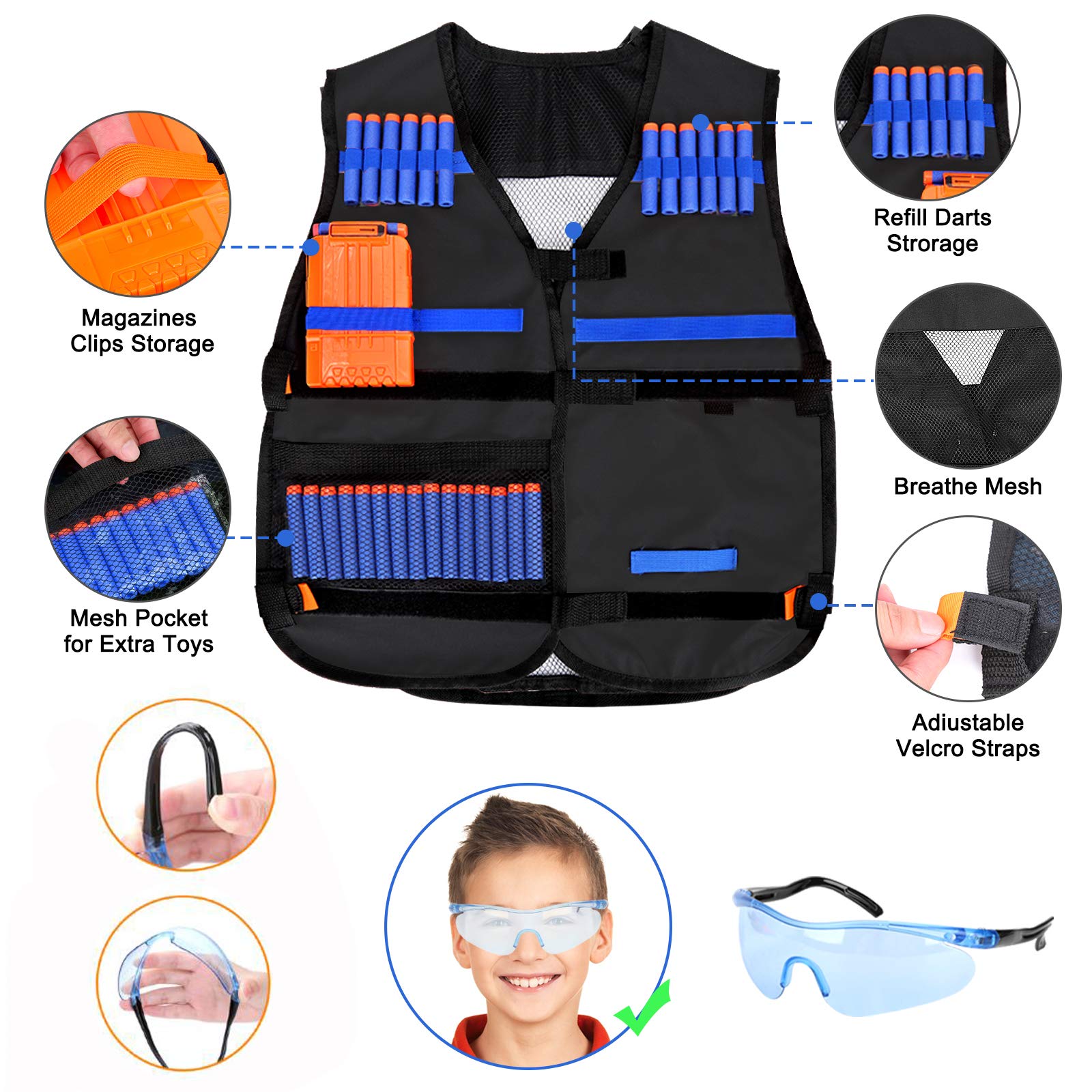 Kids Tactical Vest Kit for Nerf Guns with Electronic Shooting Target, 4 ...